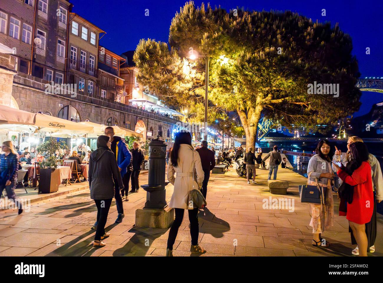 Porto, Portugal, Nighttime Views, Crowd People, Tourists, Visiting Old ...