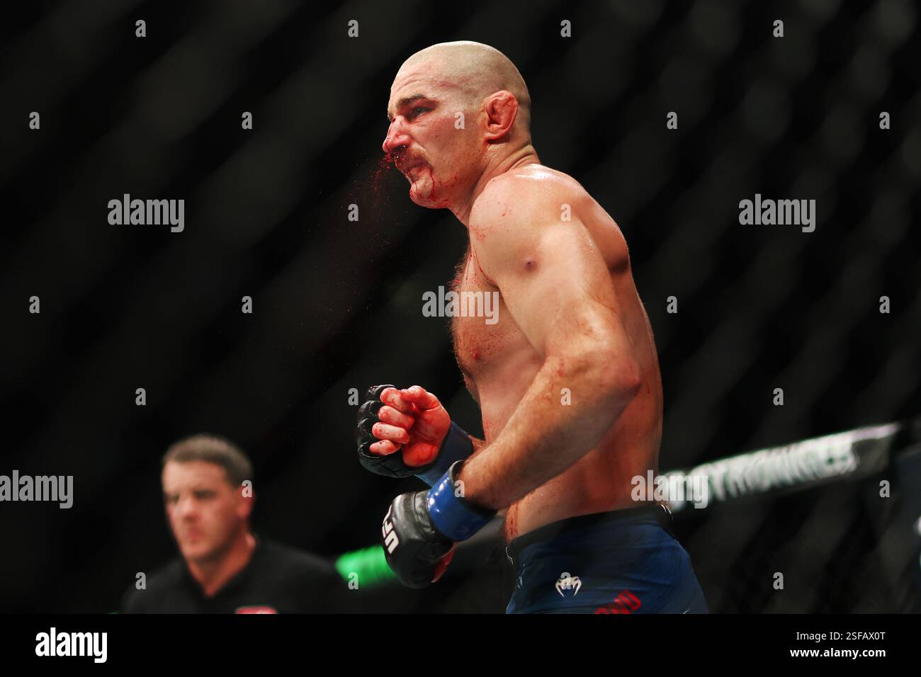 Sean Strickland of United States with a broken nose in his fight ...