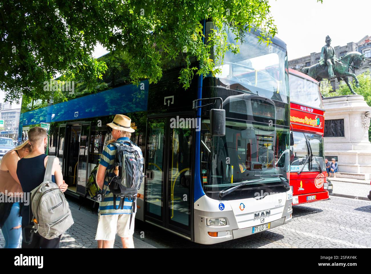 Porto, Portugal, Group People, Men, Tourists, City Bus,, Street Scene ...