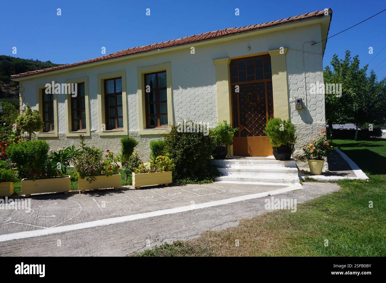 A traditional building in Chania with a tiled roof and a beautiful ...