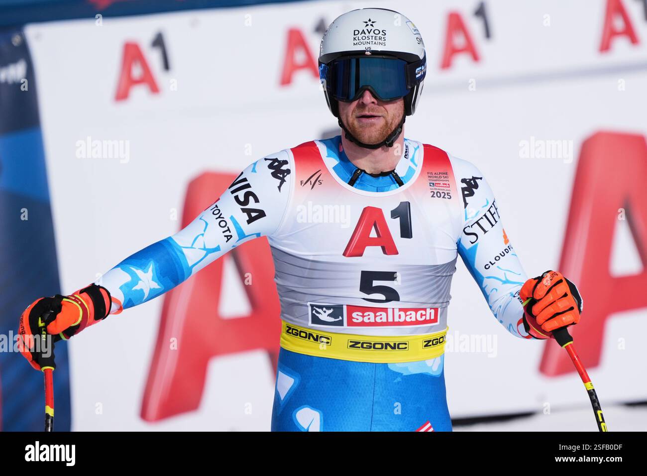 United States' Ryan Cochran Siegle checks his time at the finish area ...