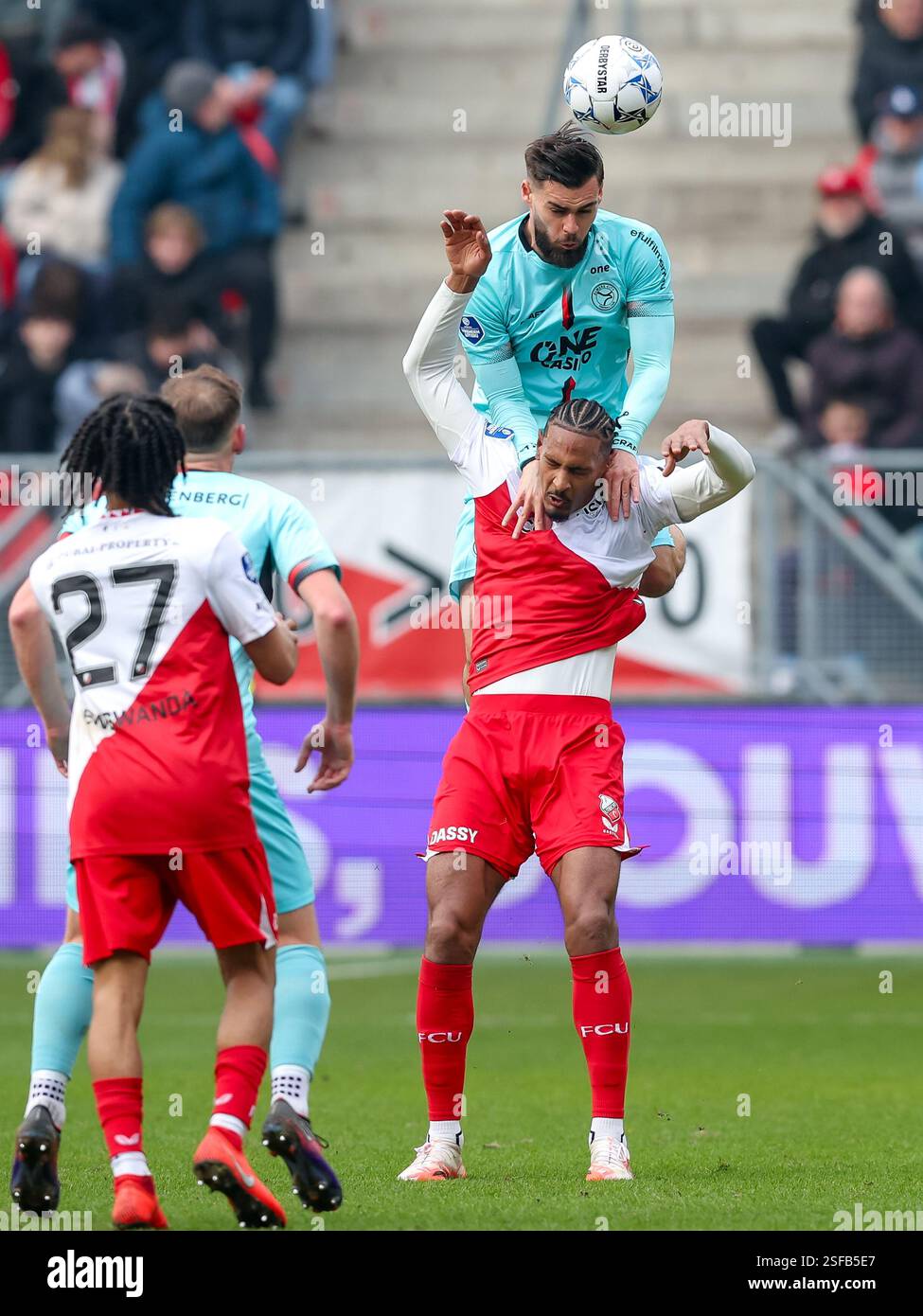 UTRECHT, NETHERLANDS - FEBRUARY 9: Sebastien Haller of FC Utrecht battles for the ball with Théo ...