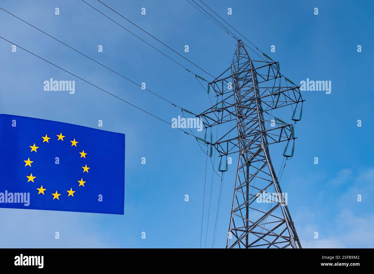 Europe in High Voltage Pole background. Energy concept, power, green ...