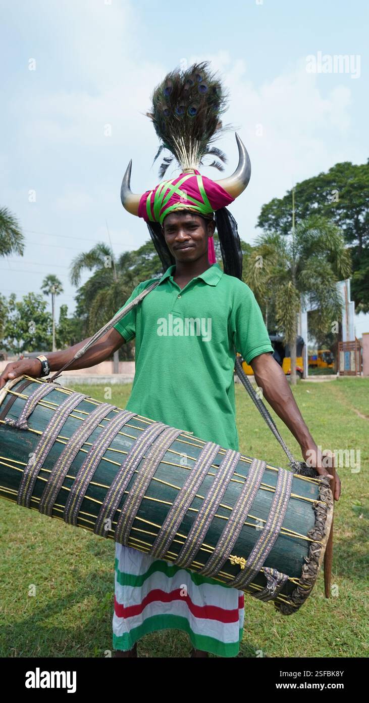 Indian tribal people ready to dance in their traditional costumes Stock ...