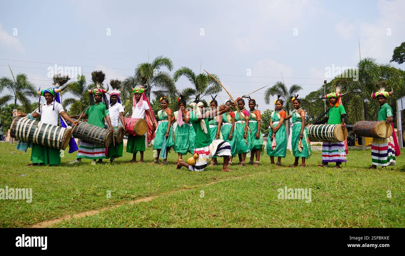 Indian tribal people ready to dance in their traditional costumes Stock ...