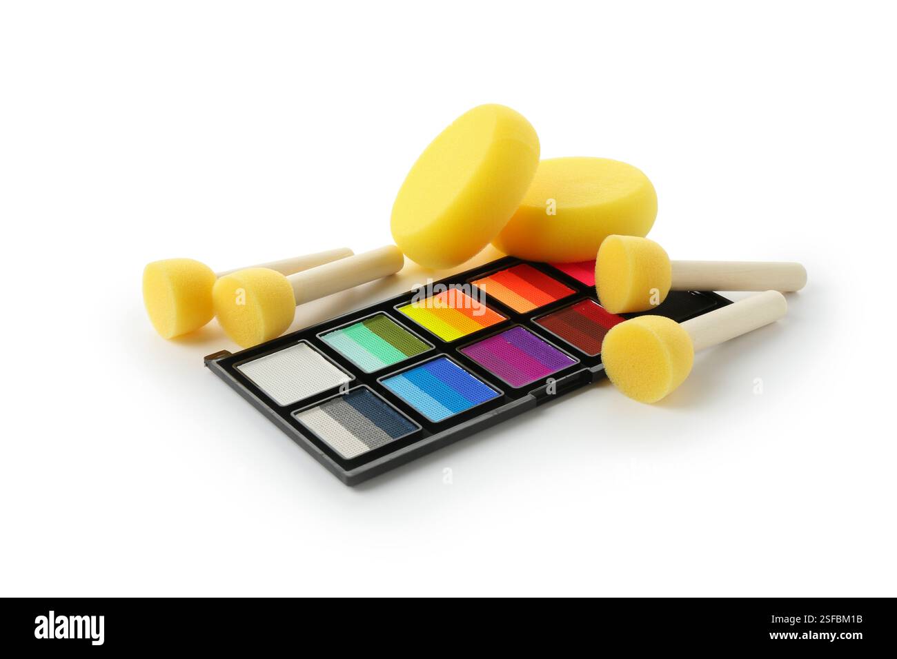 Bright face paint palette and sponges isolated on white Stock Photo - Alamy