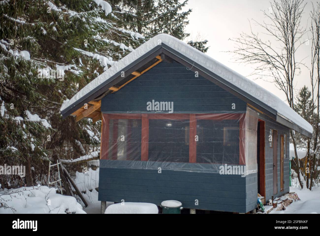 new abandoned barn without windows and door, winter scene Stock Photo ...