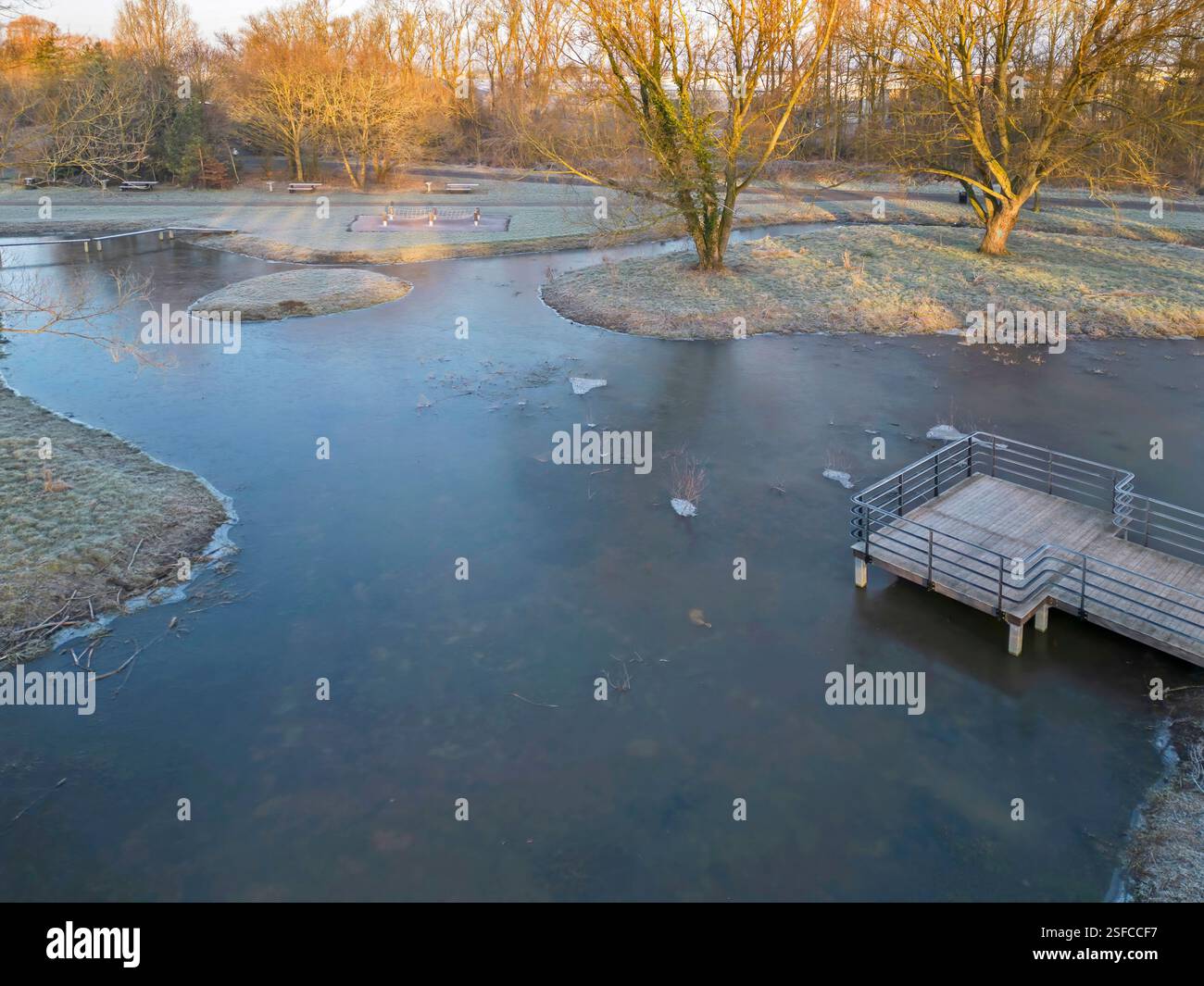 aerial view of victoria park and watercress fields. It is new park with ...