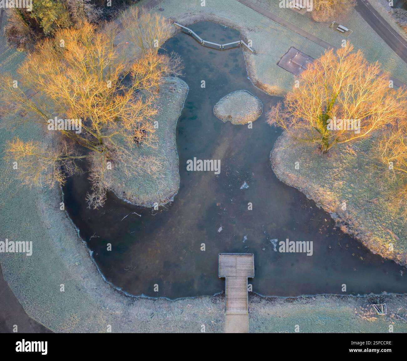 aerial view of victoria park and watercress fields. It is new park with ...