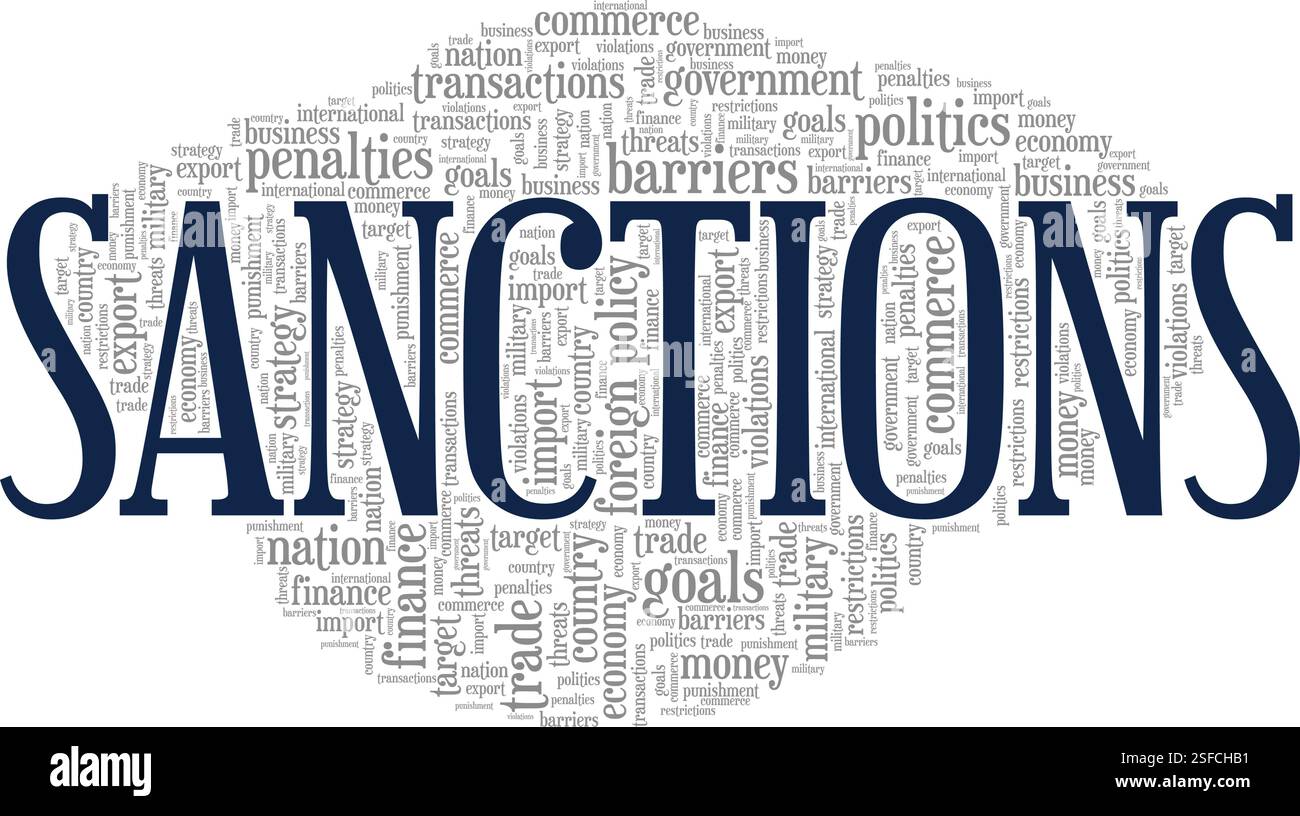 Sanctions word cloud conceptual design isolated on white background ...