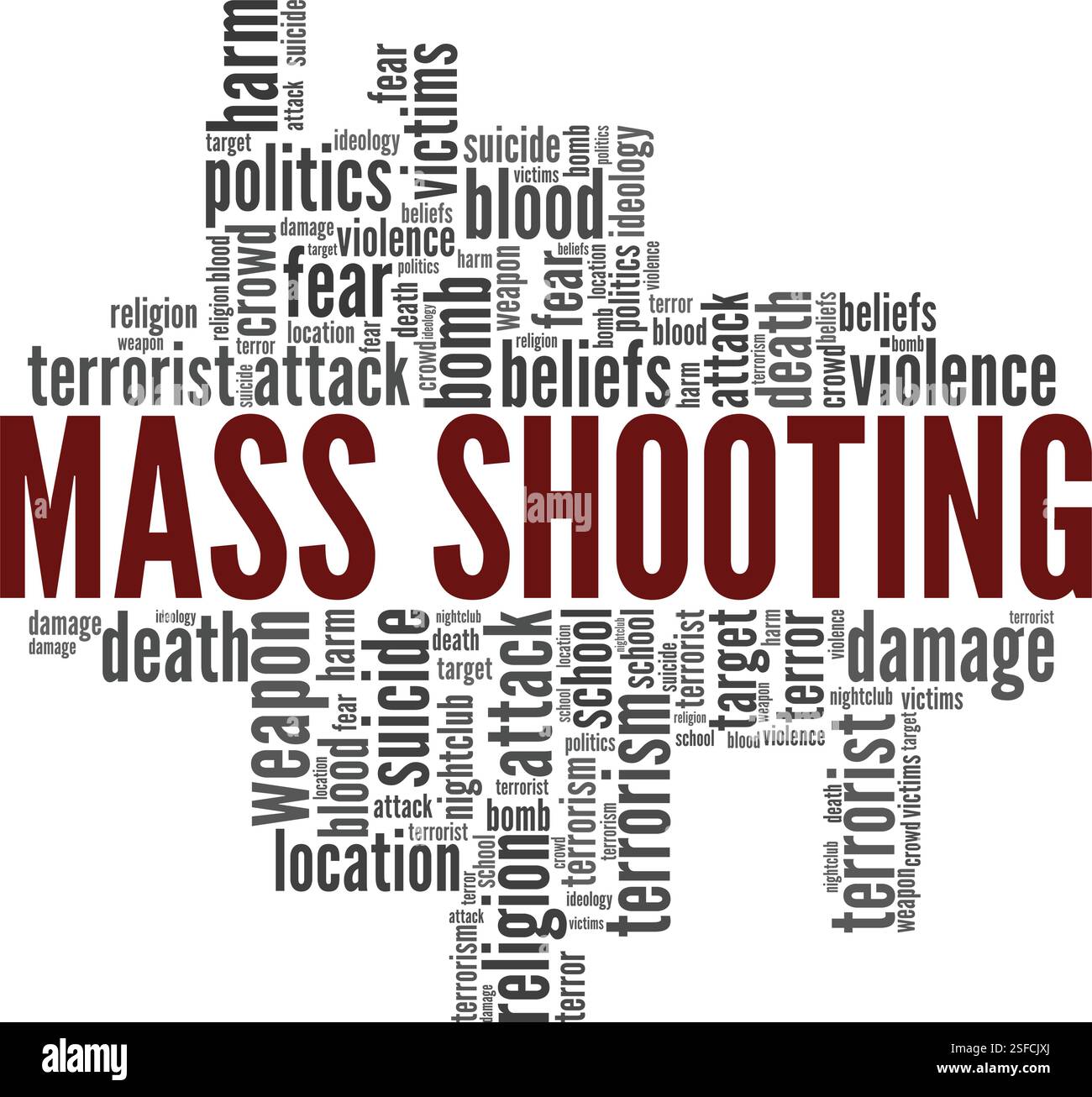 Mass Shooting word cloud conceptual design isolated on white background ...