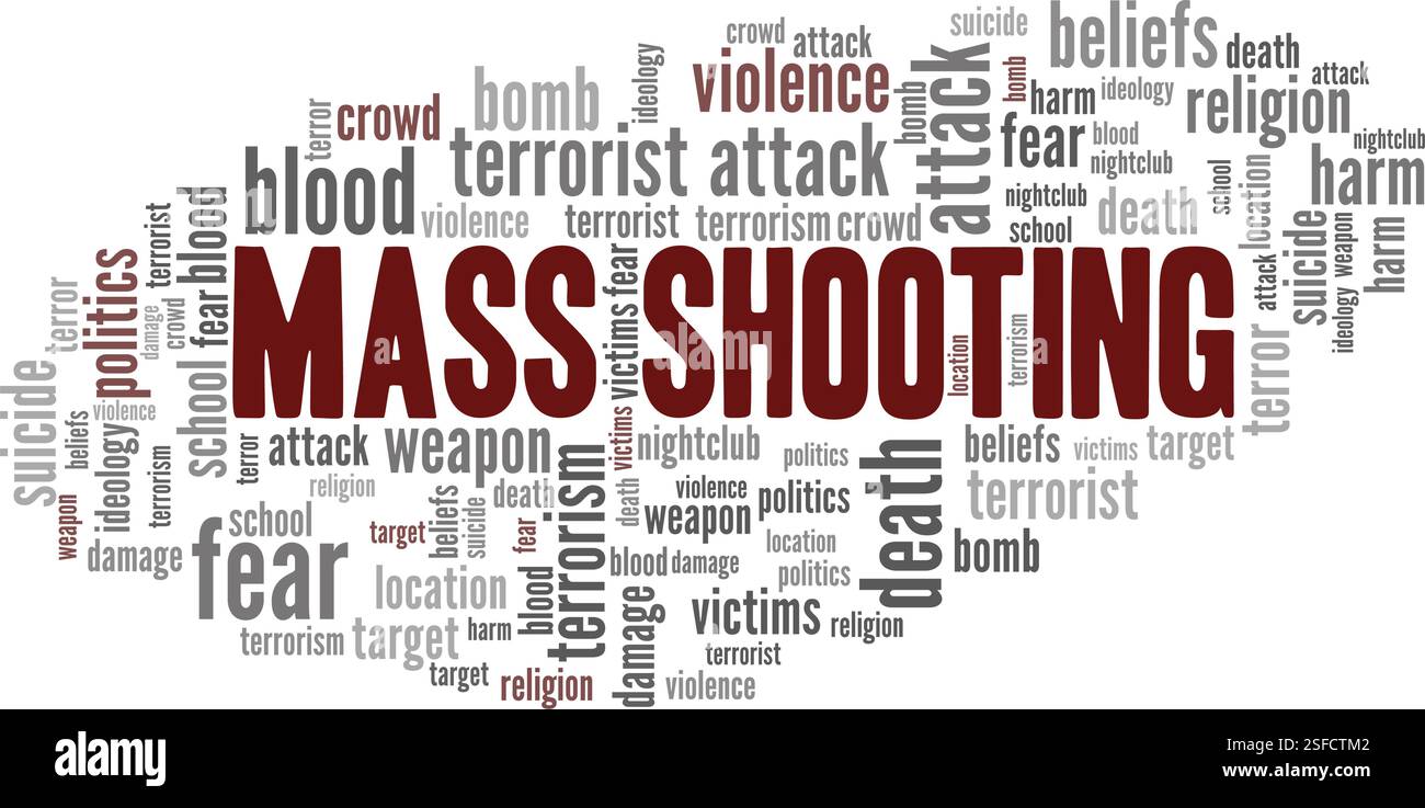 Mass Shooting word cloud conceptual design isolated on white background ...