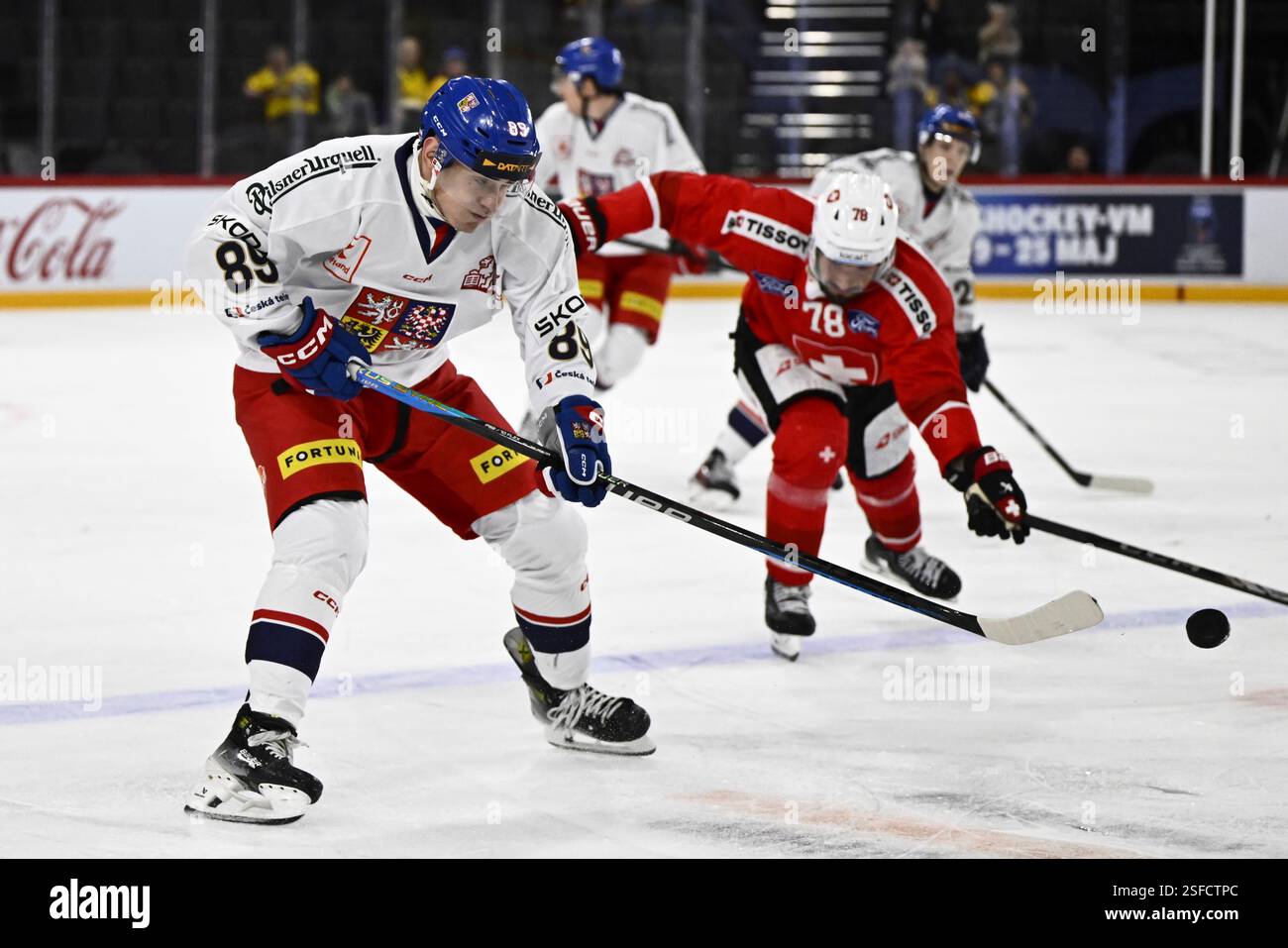 Czechia's Filip Prikryl, left, and Switzerland's Luca Fazzini in action ...