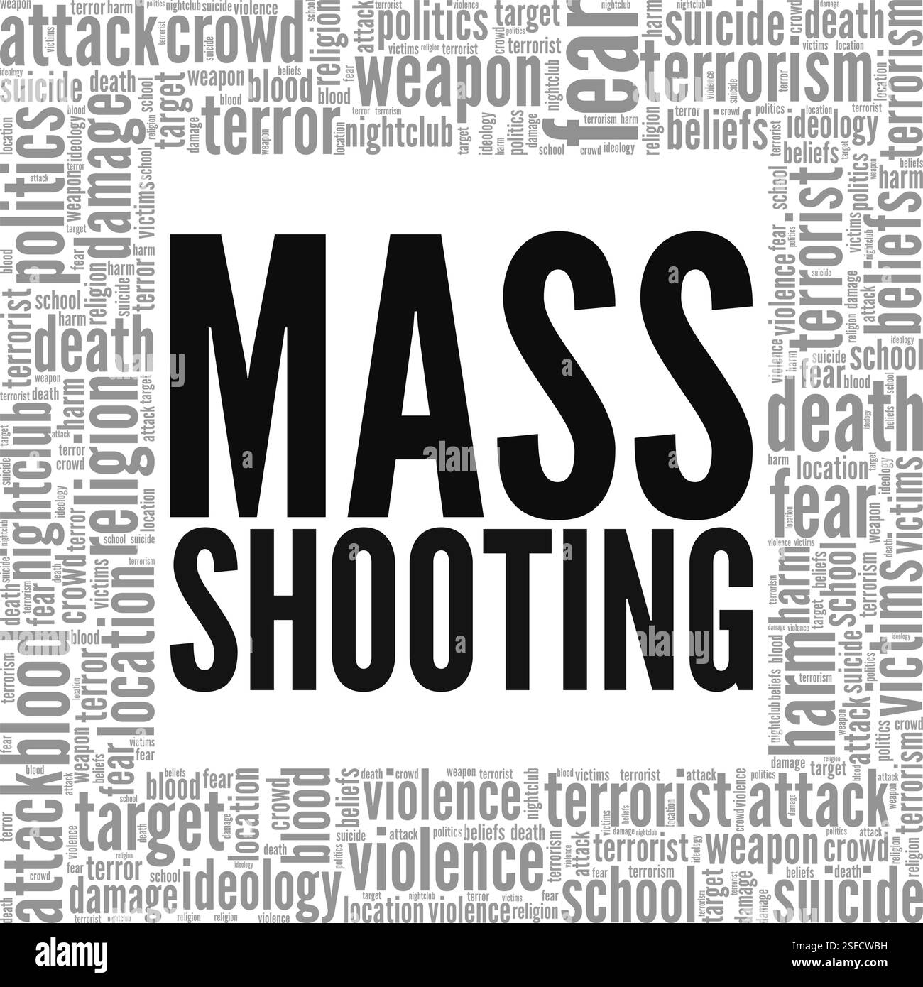 Mass Shooting word cloud conceptual design isolated on white background ...