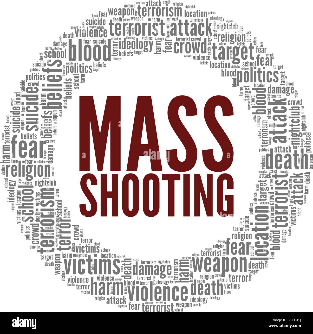 Mass Shooting word cloud conceptual design isolated on white background ...