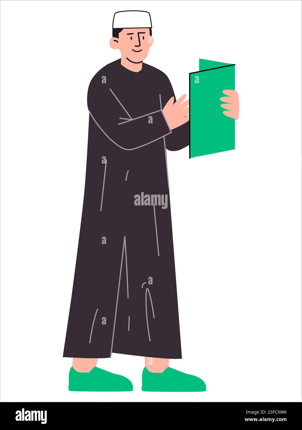 Amil Zakat committee man character wearing Thobe Thawb clothes skullcap ...
