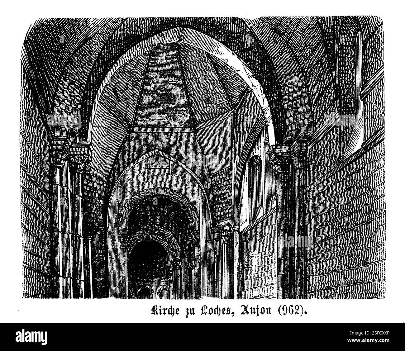 Medieval Romanesque architecture: interior of La Collegiales st. Ours ...