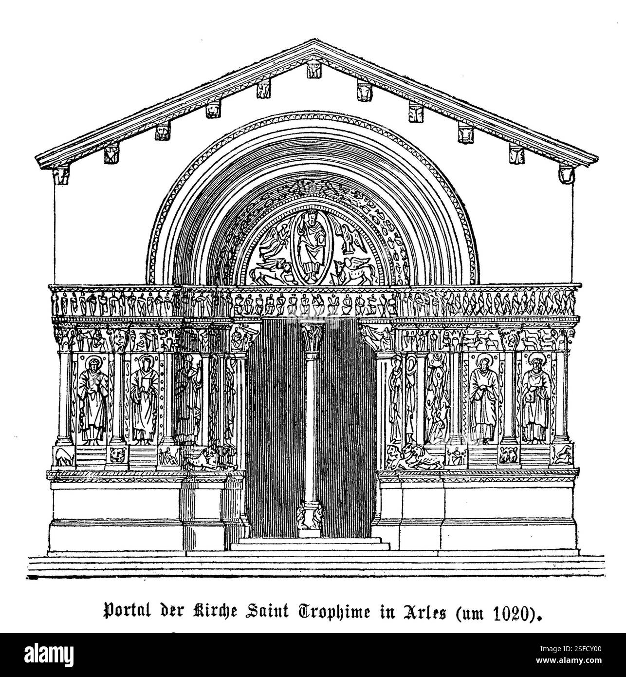Medieval Romanesque architecture: portal of the church, St. Trophime ...