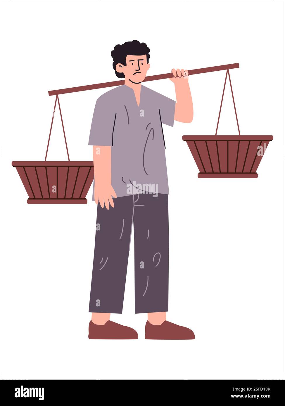 Poor man carrying baskets sad hopeless look hungry abandon male ...