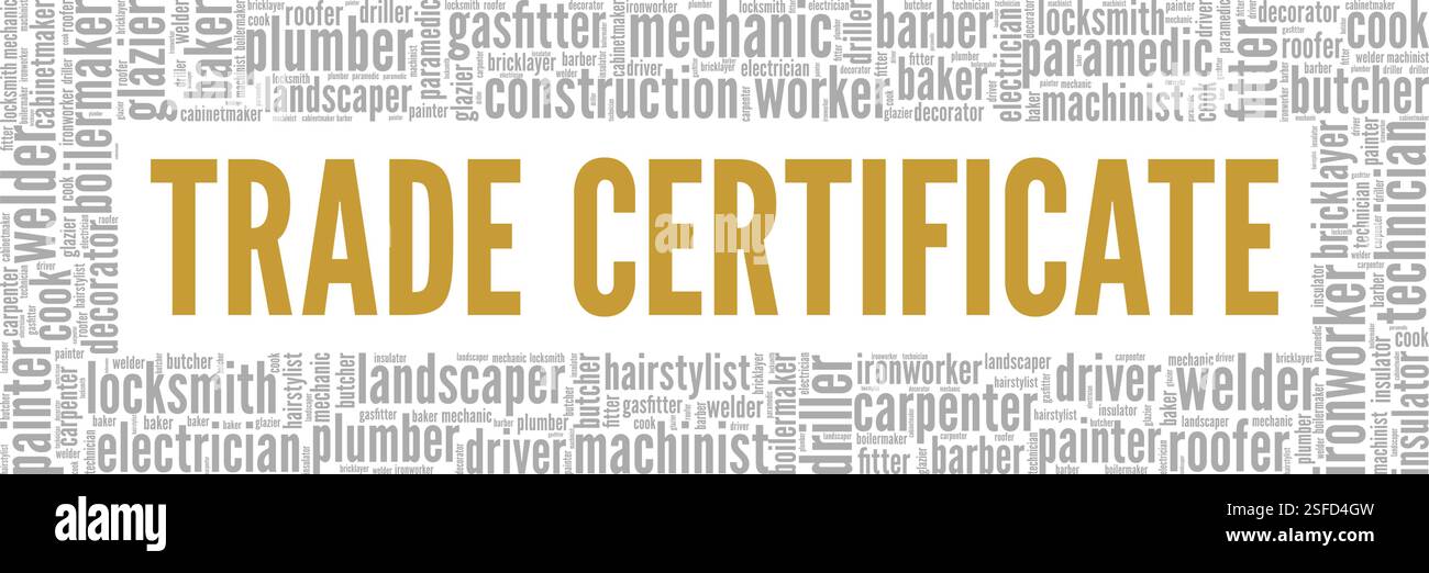 Trade Certificate word cloud conceptual design isolated on white ...