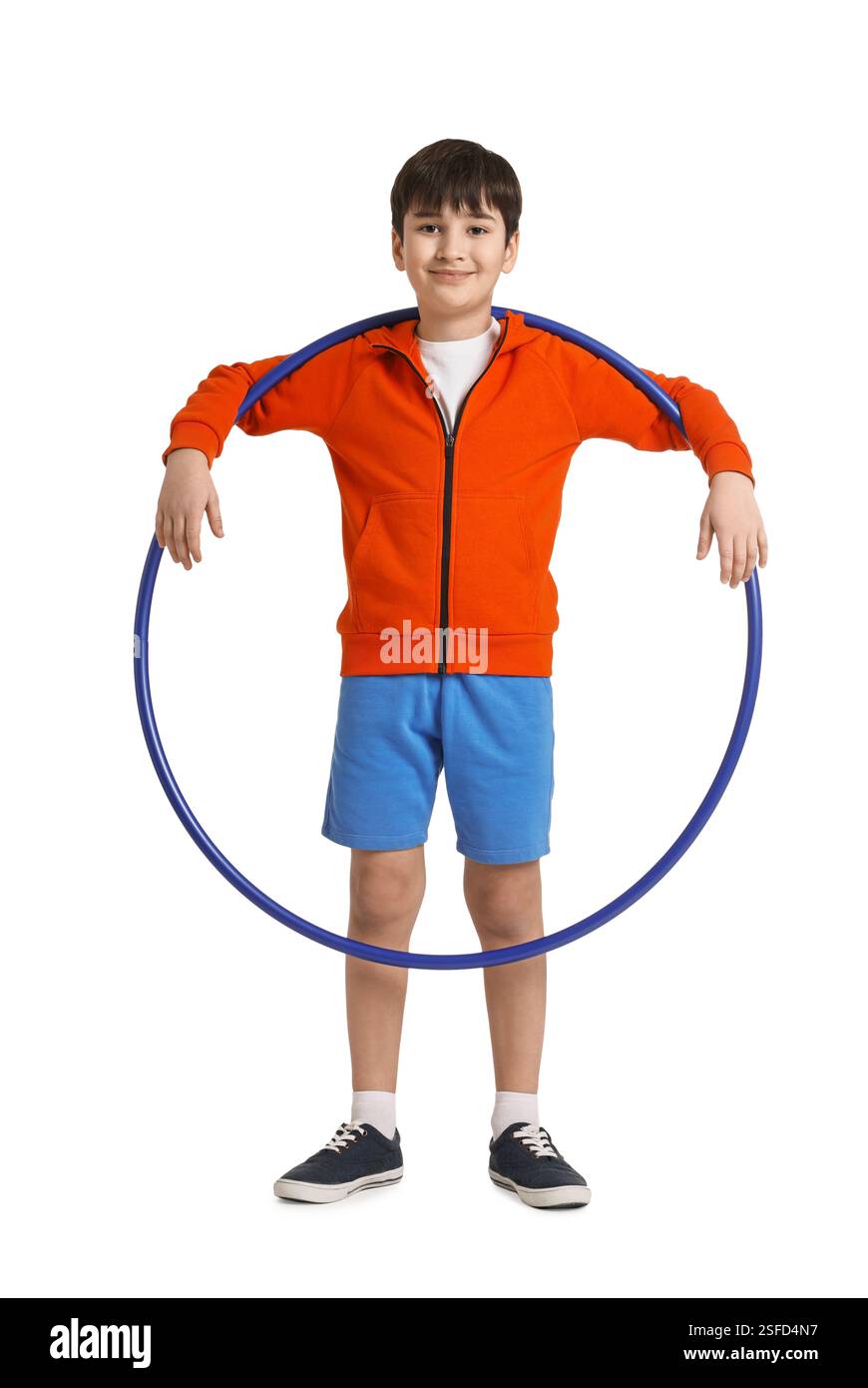 Boy with hula hoop on white background Stock Photo - Alamy
