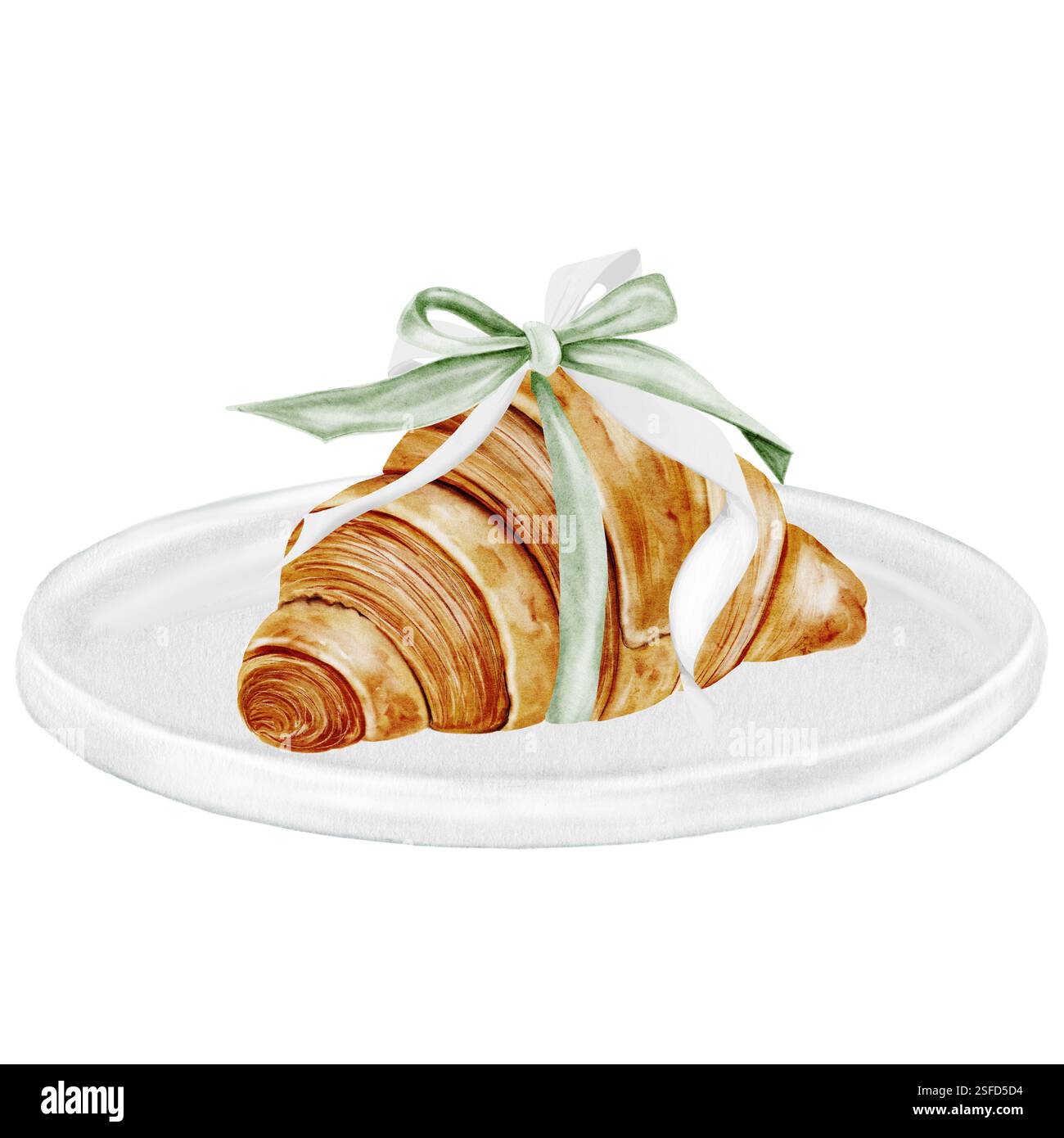 Croissant watercolor illustration. Hand drawn fresh french bun with a ...