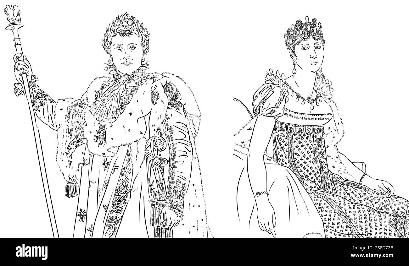 Portraits of the french emperor Napoleon 1 Bonaparte and his wife the ...