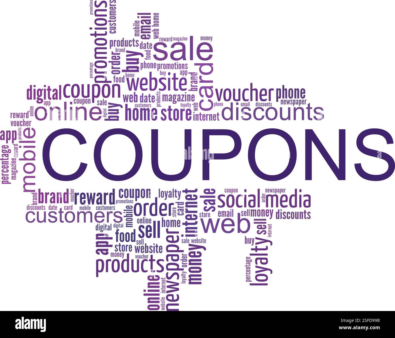 Coupons word cloud conceptual design isolated on white background Stock ...