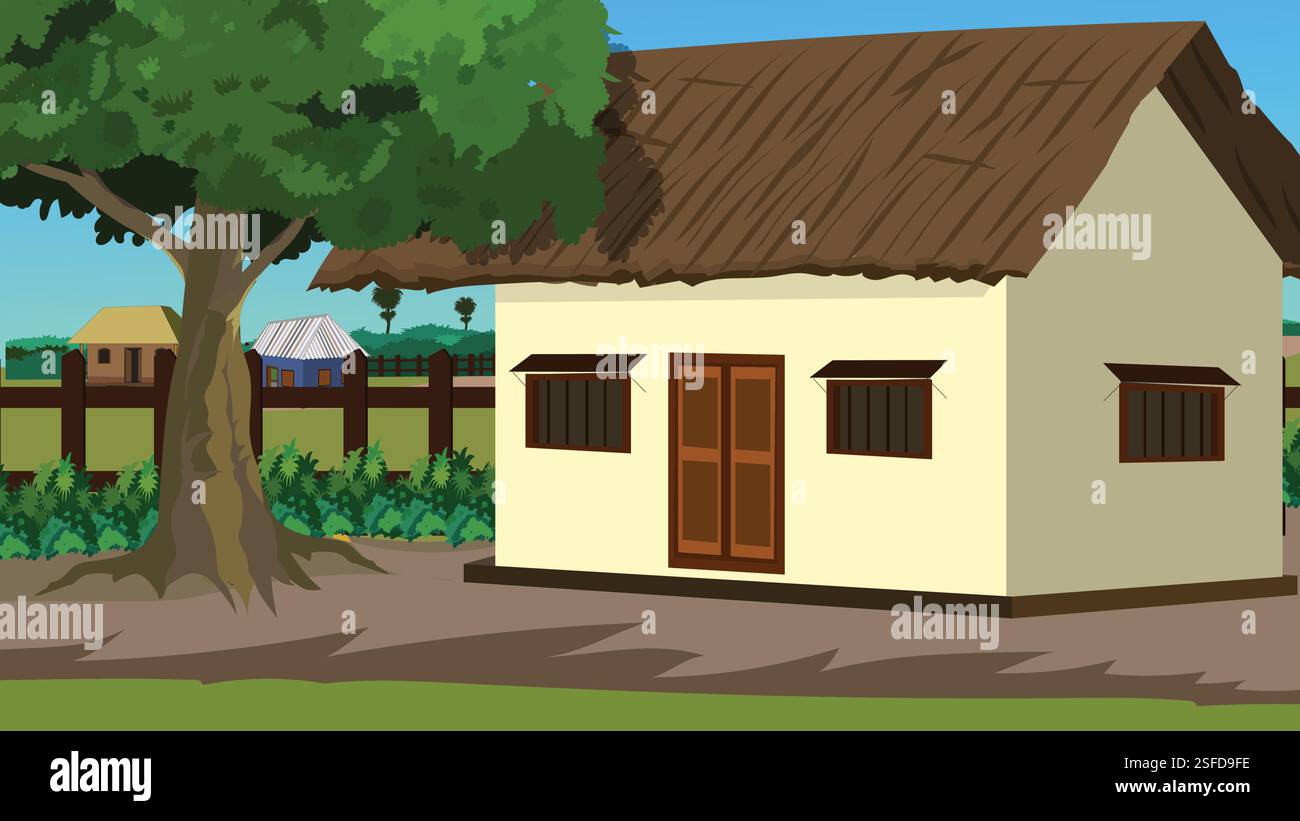 Rural mud house landscape, Farmer house, Village landscape, tin shade ...