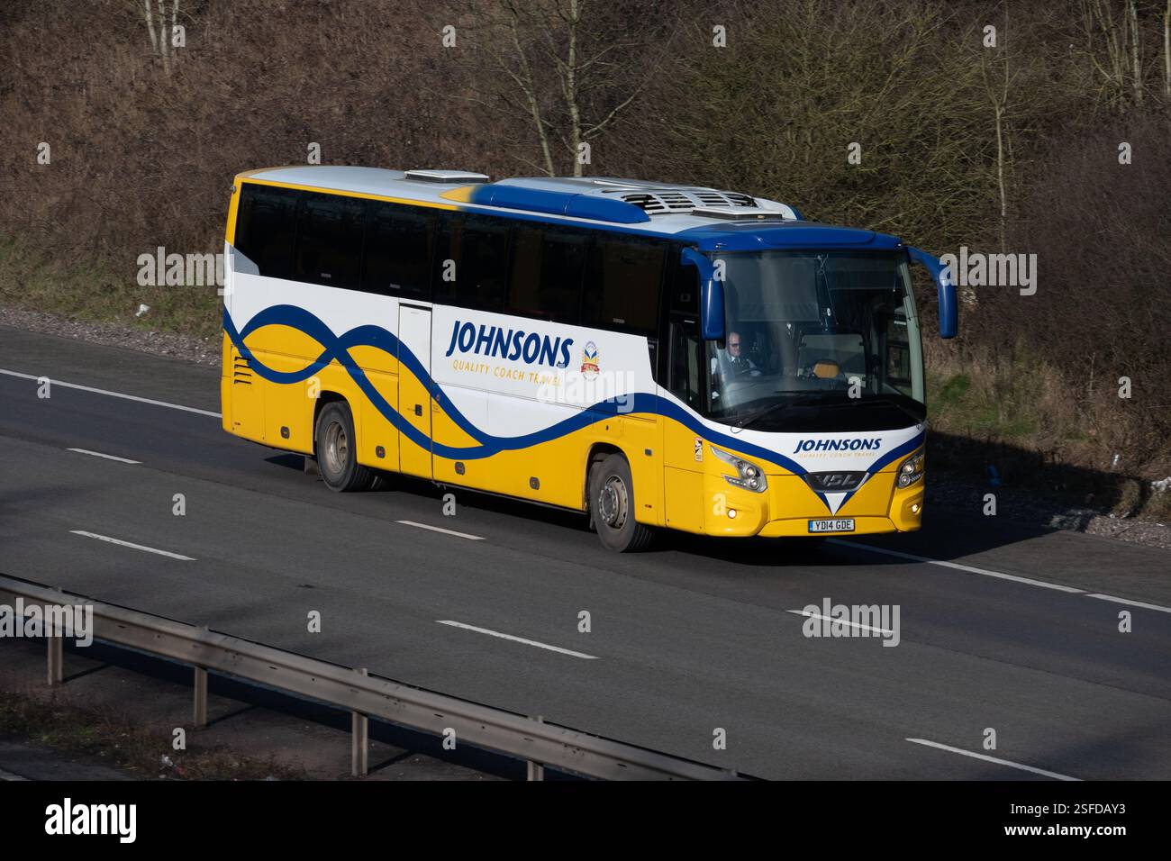 Johnsons VDL coach on the M40 motorway, Warwickshire, UK Stock Photo ...