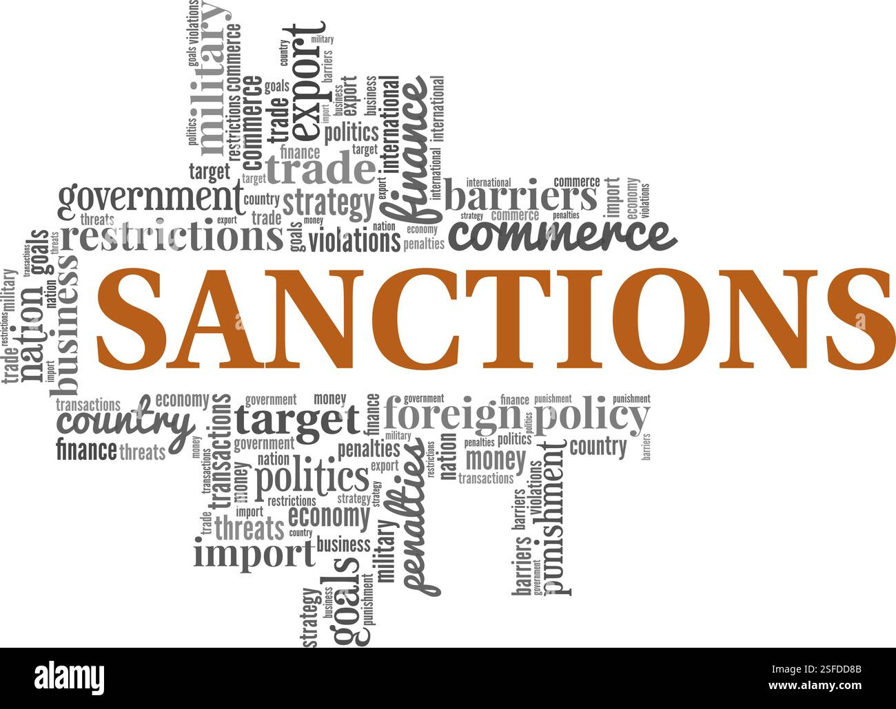 Sanctions word cloud conceptual design isolated on white background ...