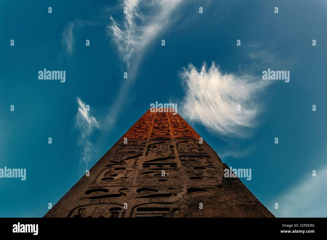 Low angle view of The obelisk at Karnak Temple, Luxor, Egypt Stock ...