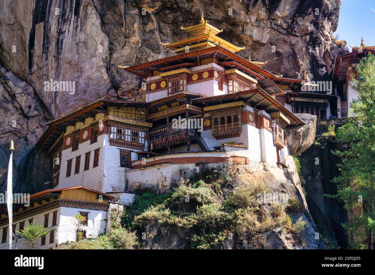 Close-up of Tiger's Nest Monastery (Paro Taktsang) on a cliffside, Paro ...