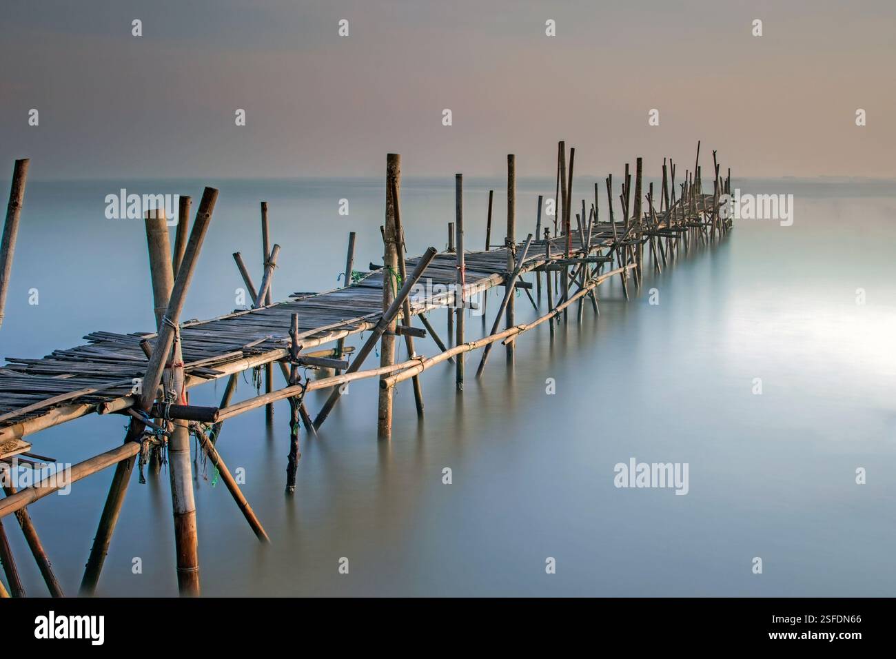 Bamboo pier on a beach, Tanjung Kait, Mauk District, Tangerang Regency ...
