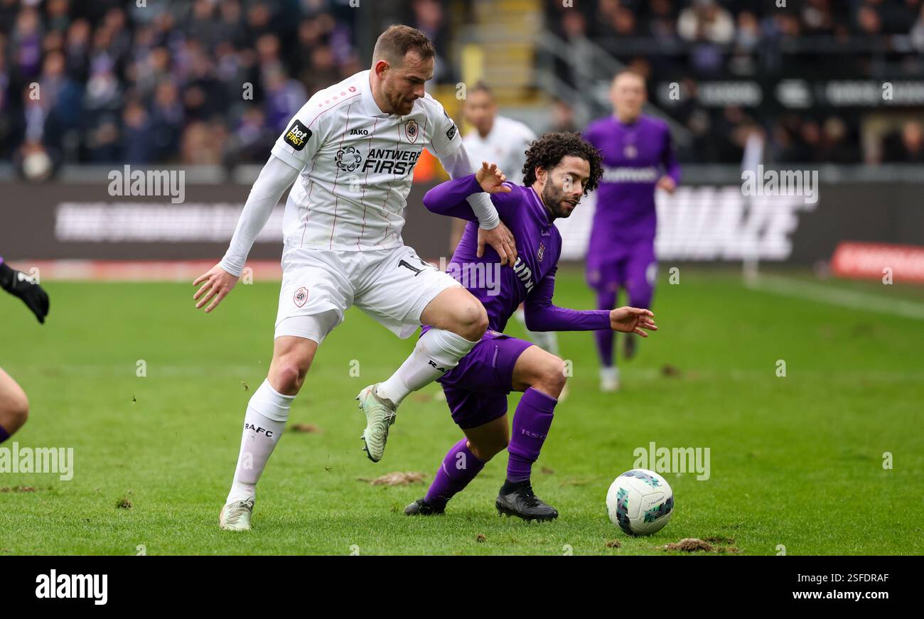 Brussels, Belgium. 09th Feb, 2025. Antwerp's Vincent Janssen and ...