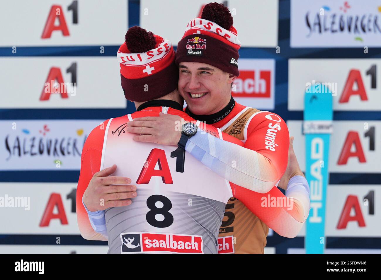 Switzerland's Alexis Monney, back to camera, bronze medalist in a men's ...