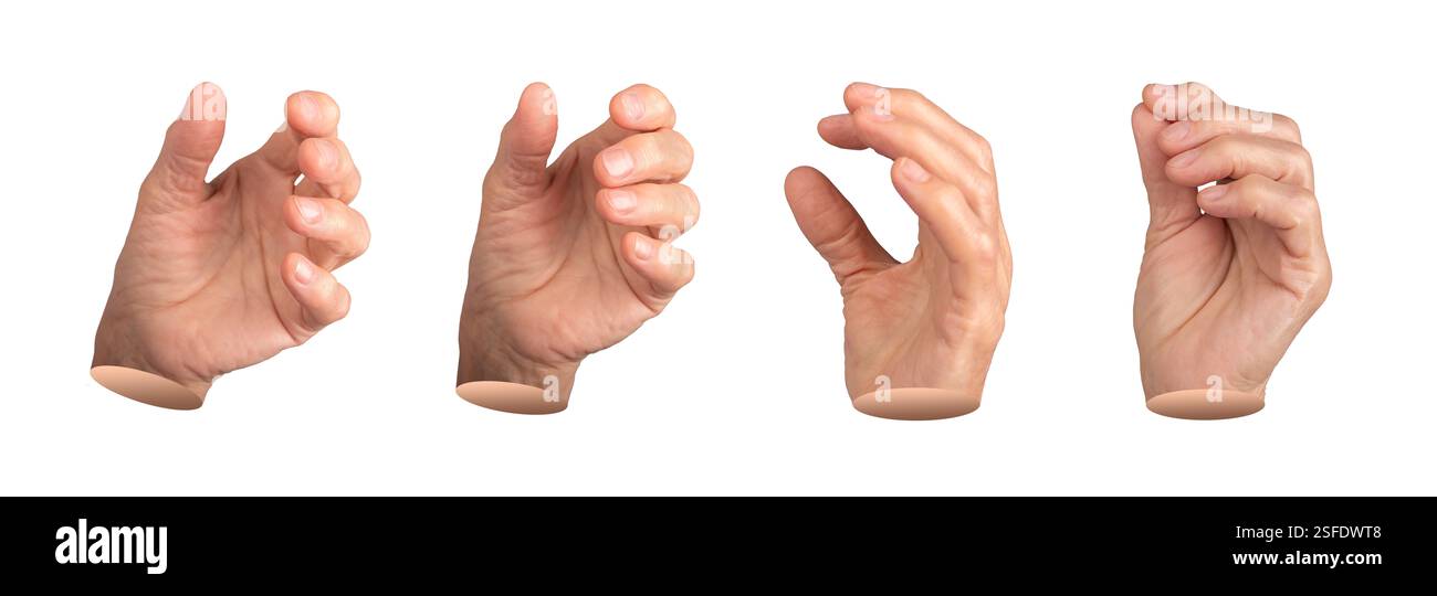 Elderly in a gripping gesture, fingers slightly curled as if holding or ...