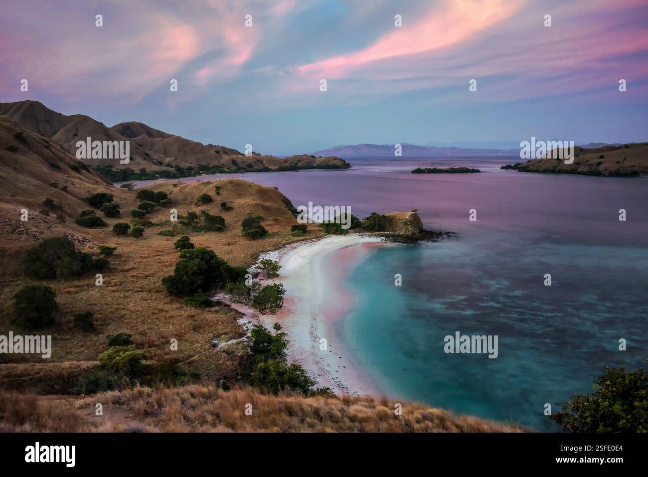 Aerial view of Pink beach (Pantai Merah), Padar Island, Komodo National ...
