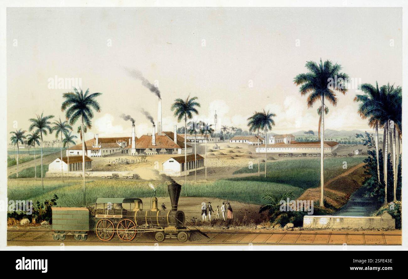 "Ingenio Acana", view of the Acana Sugar Mill. With Train locomotive in ...