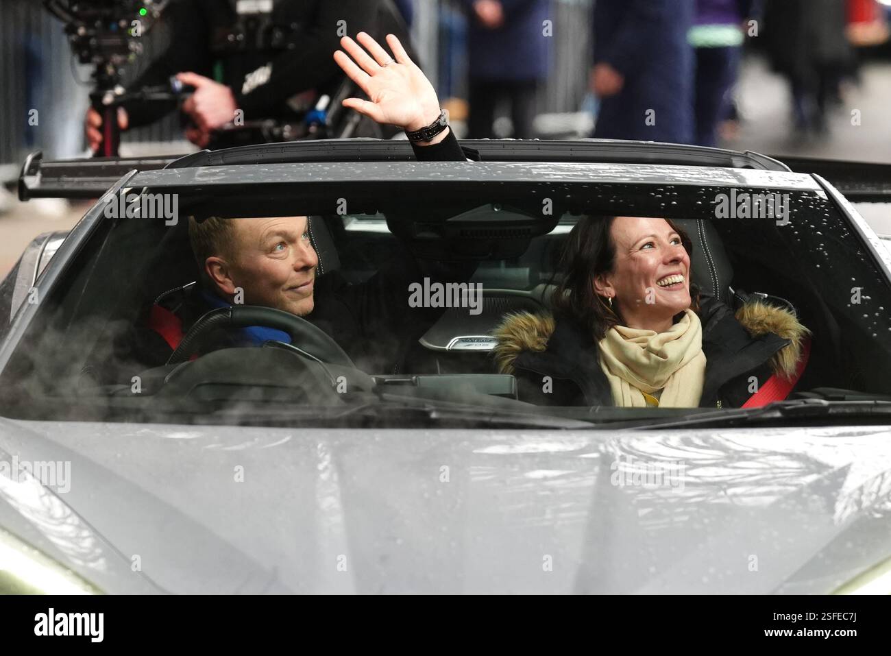 Sir Chris Hoy (left) and his wife Sarra Kemp arrive before the Guinness ...