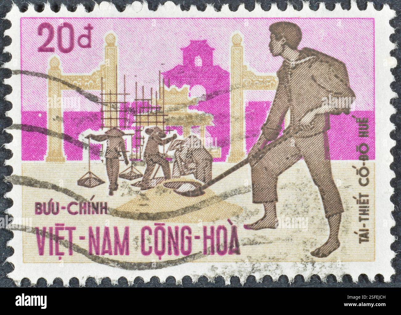 Cancelled postage stamp printed by South Vietnam, that shows Vietnam ...