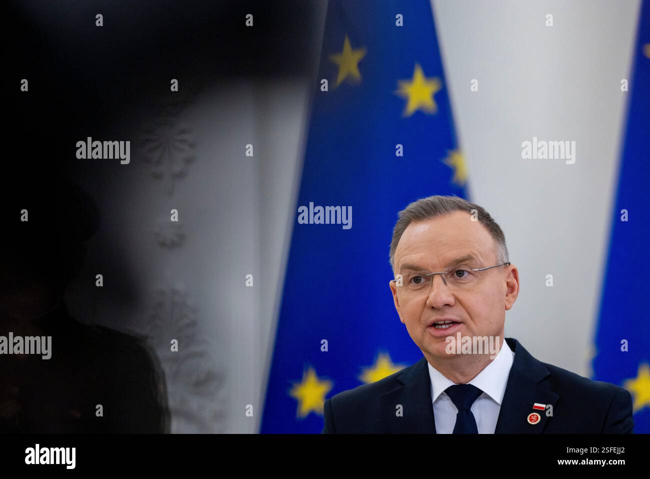 Polish President Andrzej Duda gives a statement at the Presidential ...