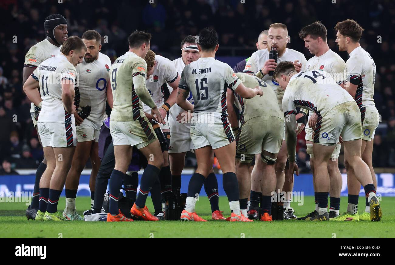 London, UK. 08th Feb, 2025. England Team talk during Guinness Men's Six ...