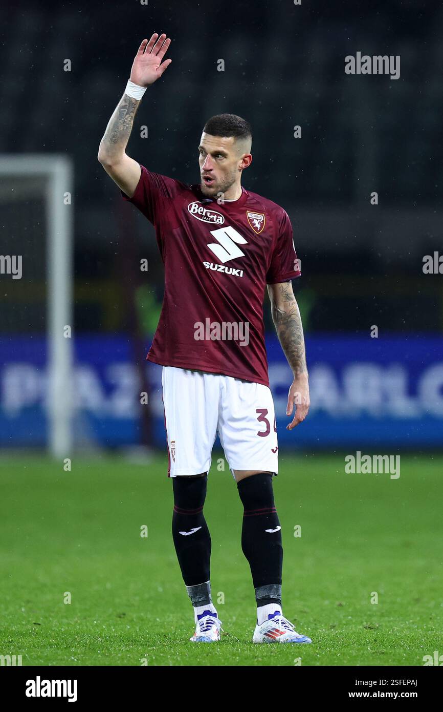 Torino, Italy. 08th Feb, 2025. Cristiano Biraghi of Torino Fc gestures ...