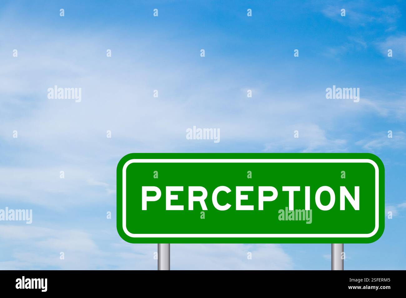 Green color transportation sign with word perception on blue sky with ...