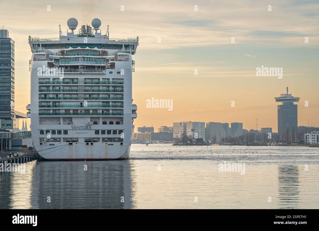 Amsterdam, The Netherlands, 08.02.2025, Sunset view of Cruise Ship MV ...