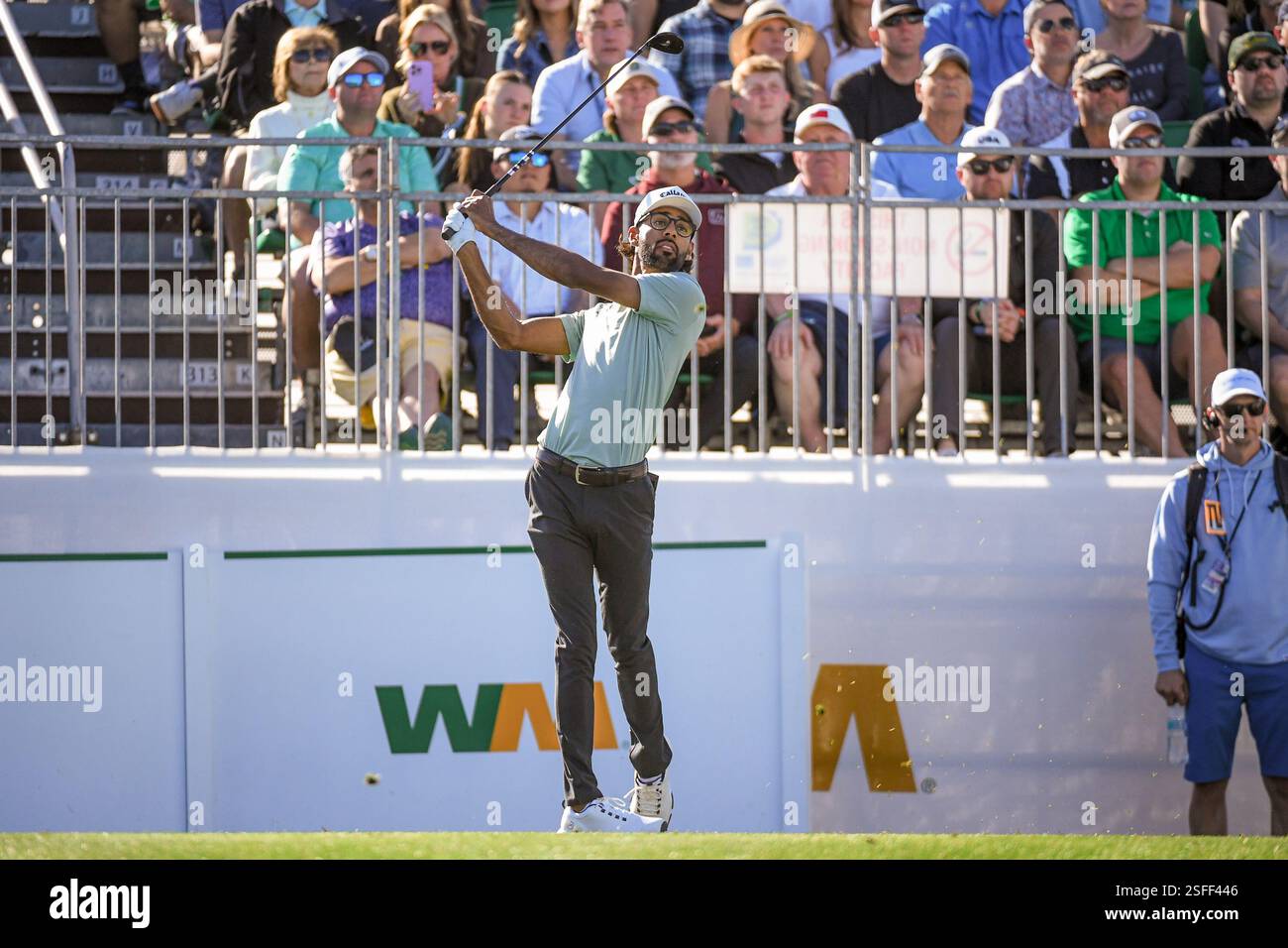 Akshay Bhatia tees off on the first hole during the WM Phoenix Open ...