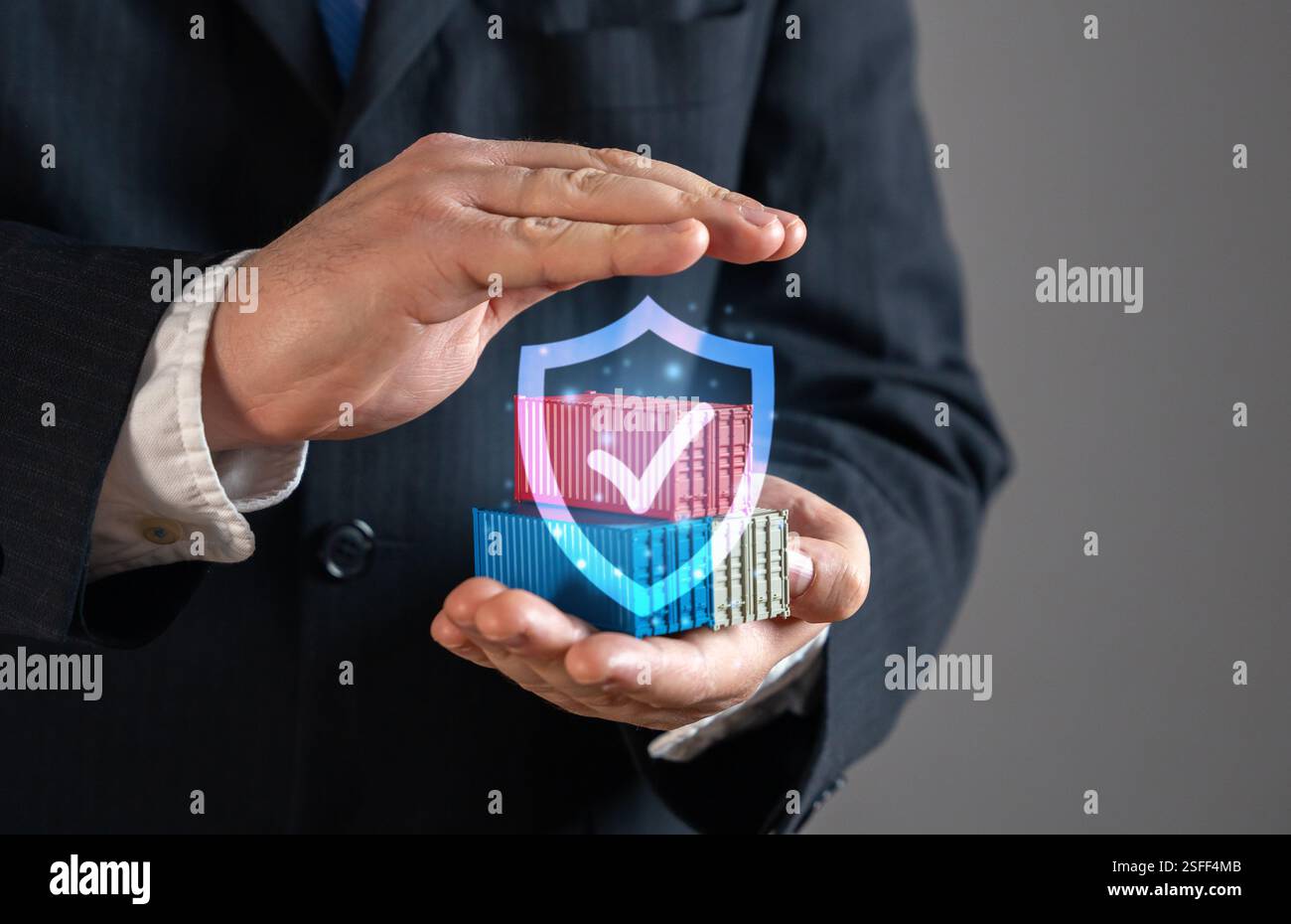 The businessman keeps sea cargo containers under a guarantee of ...