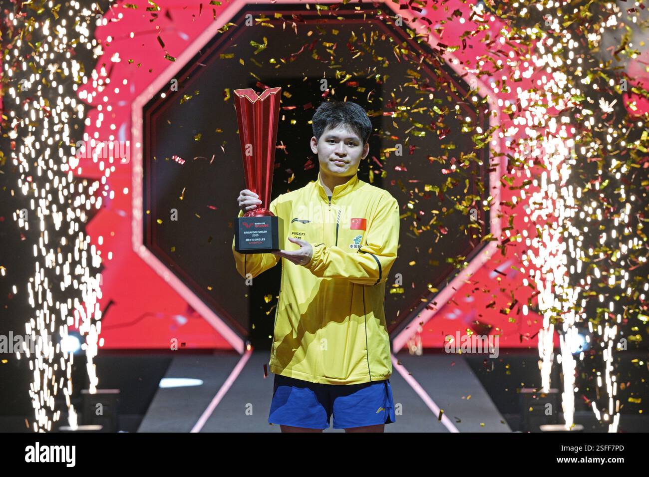 Singapore. 9th Feb, 2025. Lin Shidong celebrates during the awarding ...