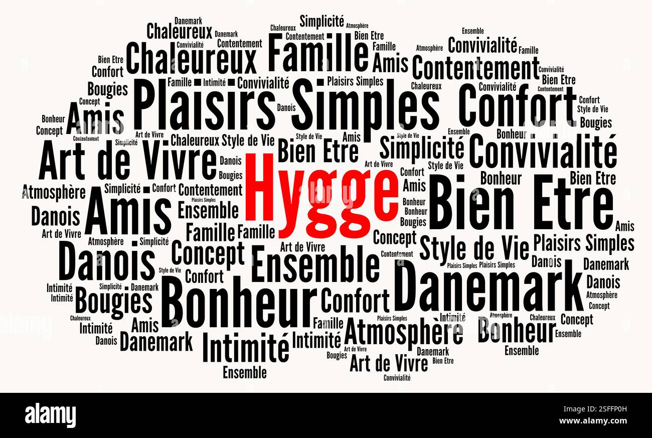 Hygge word cloud concept called hygge in French language Stock Photo ...